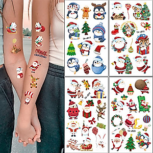 Christmas Temporary Tattoo Santa Claus Kids Tattoo Stickers 116 Pieces Waterproof Reindeer Candy Tree Socks Fake Tattoos Decoration for Girls Christmas Gift Makeup Party Face Body Tattoo Accessories