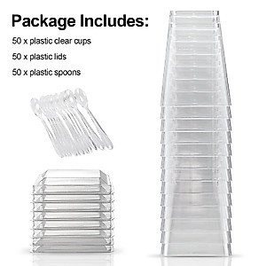 EASERCY 50Pack 5oz Plastic Dessert Cups with Lids Parfait Cups with Lids Appetizer Cups for Party Mini Dessert Cups with Spoons Clear Plastic Cups with Lids Pudding Fruit Ice Cream Cups