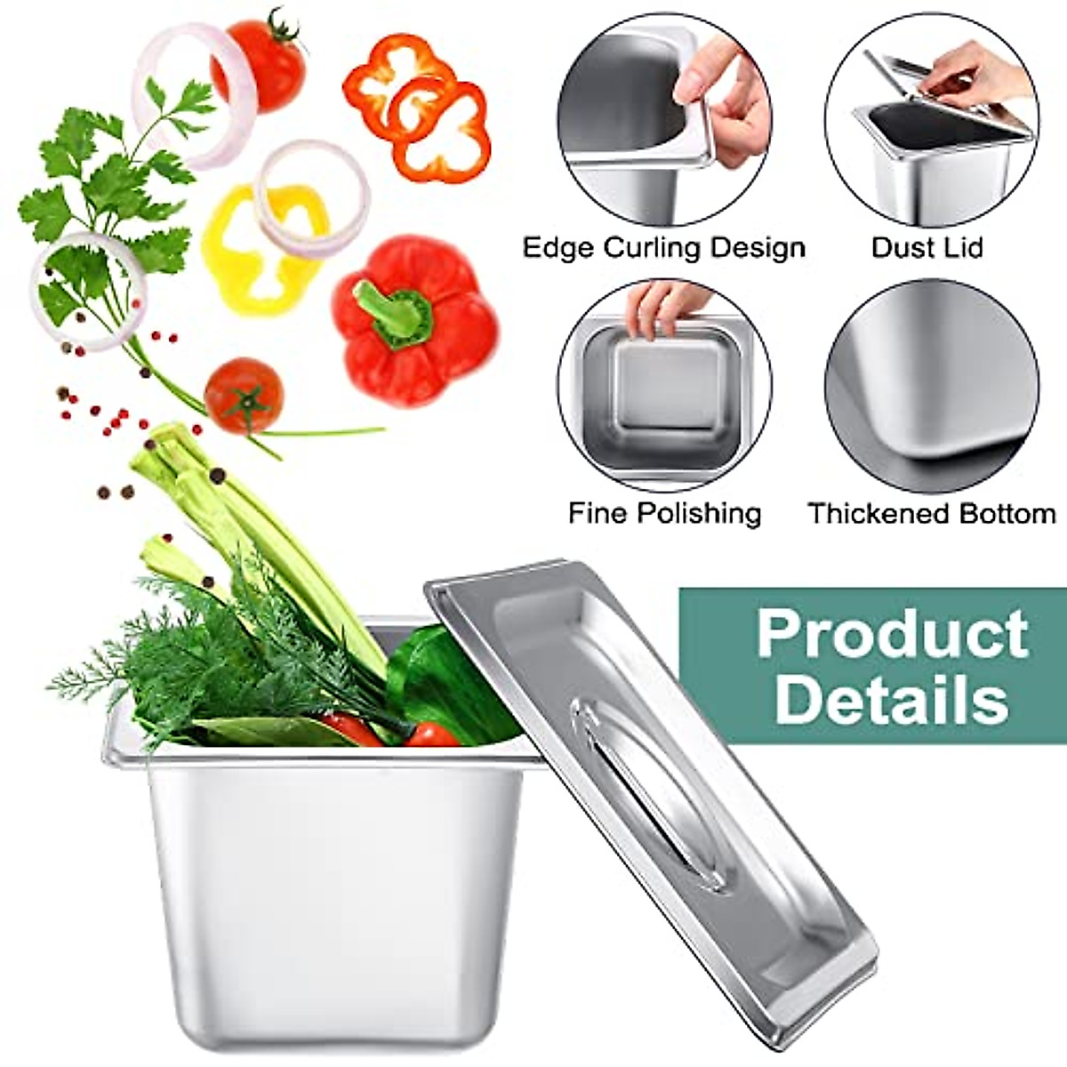 8 Pack Stainless Steam Hotel Pan 6 Deep Steam Table Pan with Lid 0.8 mm Thick Stainless Steel Steam Pan Restaurant Anti Clogging Steamer for Party, Restaurant, Hotel (1/6 Size)