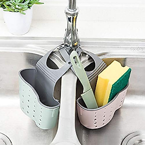 Ahn'Qiraj 2Pcs Sink Hanging Sponge Holder Kitchen Caddy Sponge Drain Holder for Sink Hanging Ajustable Strap Silicone Sponge Caddy Drain Holes For Kitchen Organizer Sink Accessories (Blue/Pink)