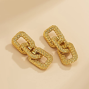 Minzaos BETHYNAS Retro Punk Thick Geometric Dangle Earrings Vintage Heavy Solid Chain Drop Earrings Statement Chain Earrings Hip Hop Jewelry for Women Girls (Gold)