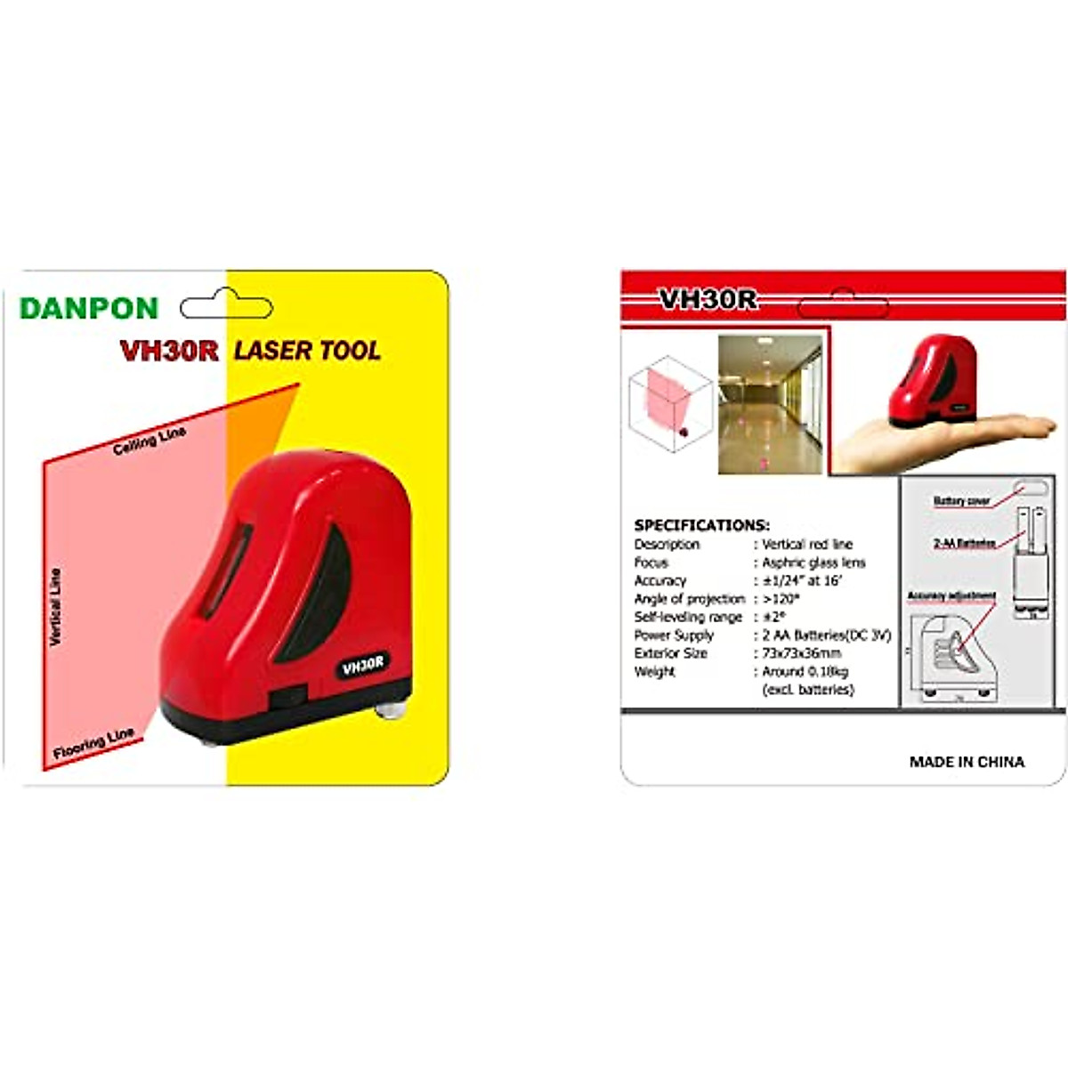 Danpon Laser Level One Red Vertical Line,Small,High Brightness,Projection Angle Greater than 120°,All Laser Modules are Assembled with Aspheric Glass Lens,VH-30R