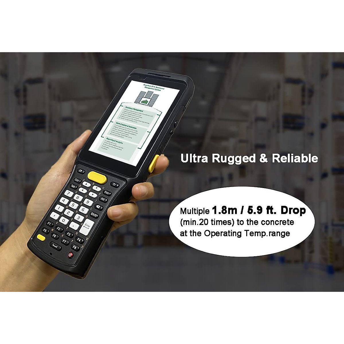 Rugged Android Handheld PDA Warehouse Inventory Barcode Scanner, Integrated Zebra 2D Scan Engine, Physical Keypad, GPS, WiFi & 4G for WMS & Logistics