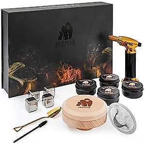 BishBash Cocktail Smoker Kit with Torch - Bourbon Smoker Kit with 4 Flavored Cocktail Smoker Wood Chips - Birthday Gift Old Fashioned Cocktail Kit, Cocktail Smokers Drink Kit for Men, Dad. No Butane.