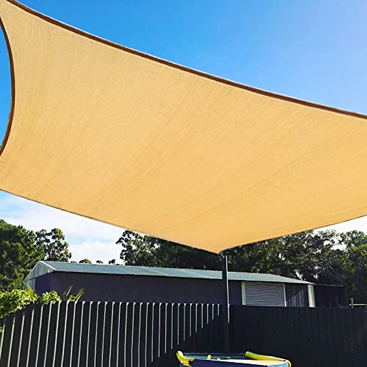 BELLE DURA 12'X16' Rectangle Sand Sun Patio Shade Sail Canopy Use for Patio Backyard Lawn Garden Outdoor Awning Shade Cover-185 GSM-Block 98% of UV Radiation-5Years Warranty