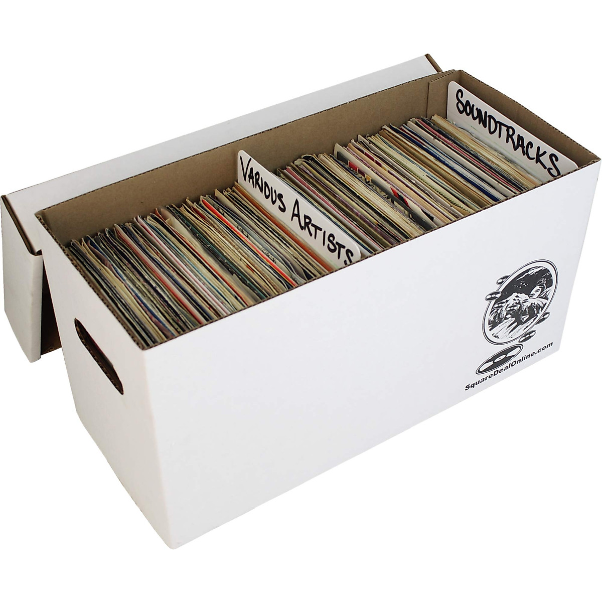 Square Deal Recordings & Supplies Set of 5-7 inch 45rpm Vinyl Record Storage Box - Sturdy Cardboard with Removable Lid - Holds up to 200 7 inch Records