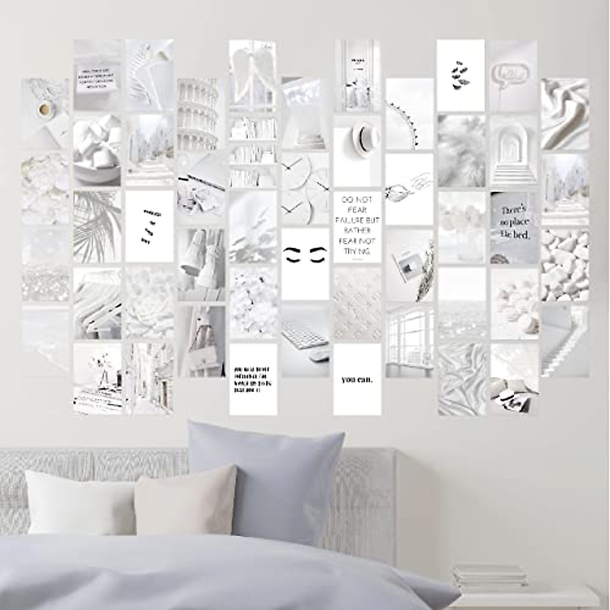 White Photo Collage Kit for Wall Aesthetic | Minimalist White and Grey Wall Posters for Teen Girl Dorm Room Decor | 50 Set 4x6 Inch