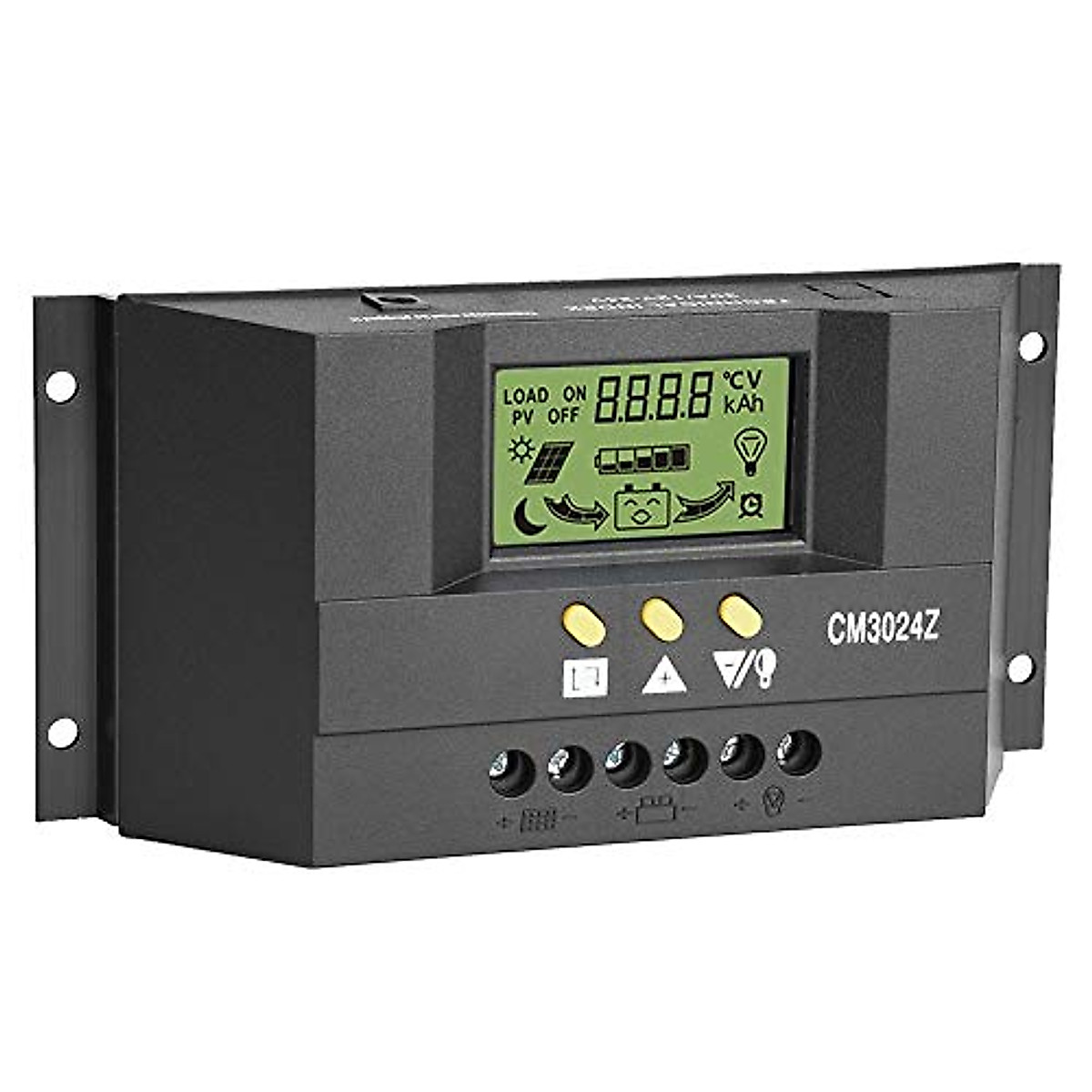 Dual USB Solar Controller, 12V 24V 30A CM3024Z PWM Intelligent Solar Panel Controller Regulator LCD Display for Connecting Battery, Solar Panel and DC Load