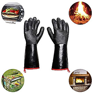 932°F Extreme Heat Resistant Gloves for Grill BBQ,Aillary Waterproof Long Sleeve Pit Grill Gloves for Fryer, Baking, Oven,Smoker,Fireproof, Oil Resistant Neoprene Coating（14-Inch ）