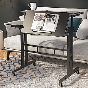 SDHYL 31.5 inches Movable Laptop Desk with Mouse Board Adjustable Height and Angle Anti-Slip Workstation Home Office Desk with Tablet Slot Portable Student Desk, Black, S7-ZS-101-2BK-US