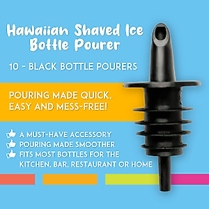 Hawaiian Shaved Ice 10 pack Free Flow Pourers, for Snowcone Syrup, Plastic Bottle Spout for Mixed Drinks, Snow Cone, Mochas & Latte Flavor - Black