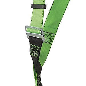 Peakworks Fall Protection Full Body Safety Harness, 5-Point Adjustment with Fall Indicator, Back & Shoulder D-Rings, Pass Thru Leg Buckles, Hi Vis Green/Black, Universal Fit, V8002030