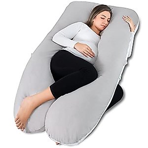 Meiz Pregnancy Pillows, 60" Pregnancy Pillows for Sleeping - Maternity Pillow for Pregnant Women - Full Body Pillow with Washable Cover for Back Pain Relief (White & Grey)