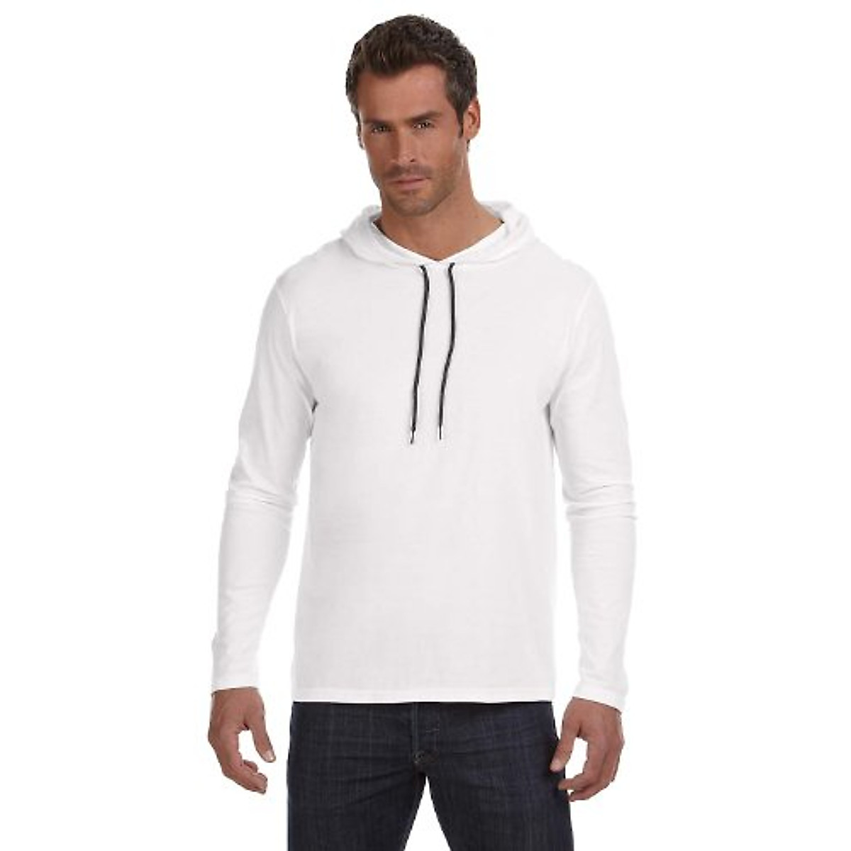 Anvil 987AN Ringspun Long-Sleeve Hooded T-Shirt - White/Dark Grey -S