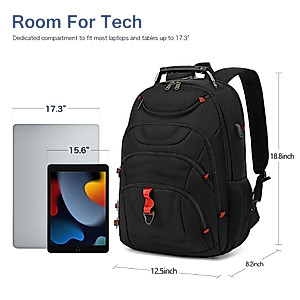 Boavan Laptop Backpack for men, 17.3 inch Laptop Bag with USB Port, Waterproof Travel Work Backpack Purse, Anti-Theft Teacher Nurse Doctor Casual Bookbags Office Business backpack ，Black