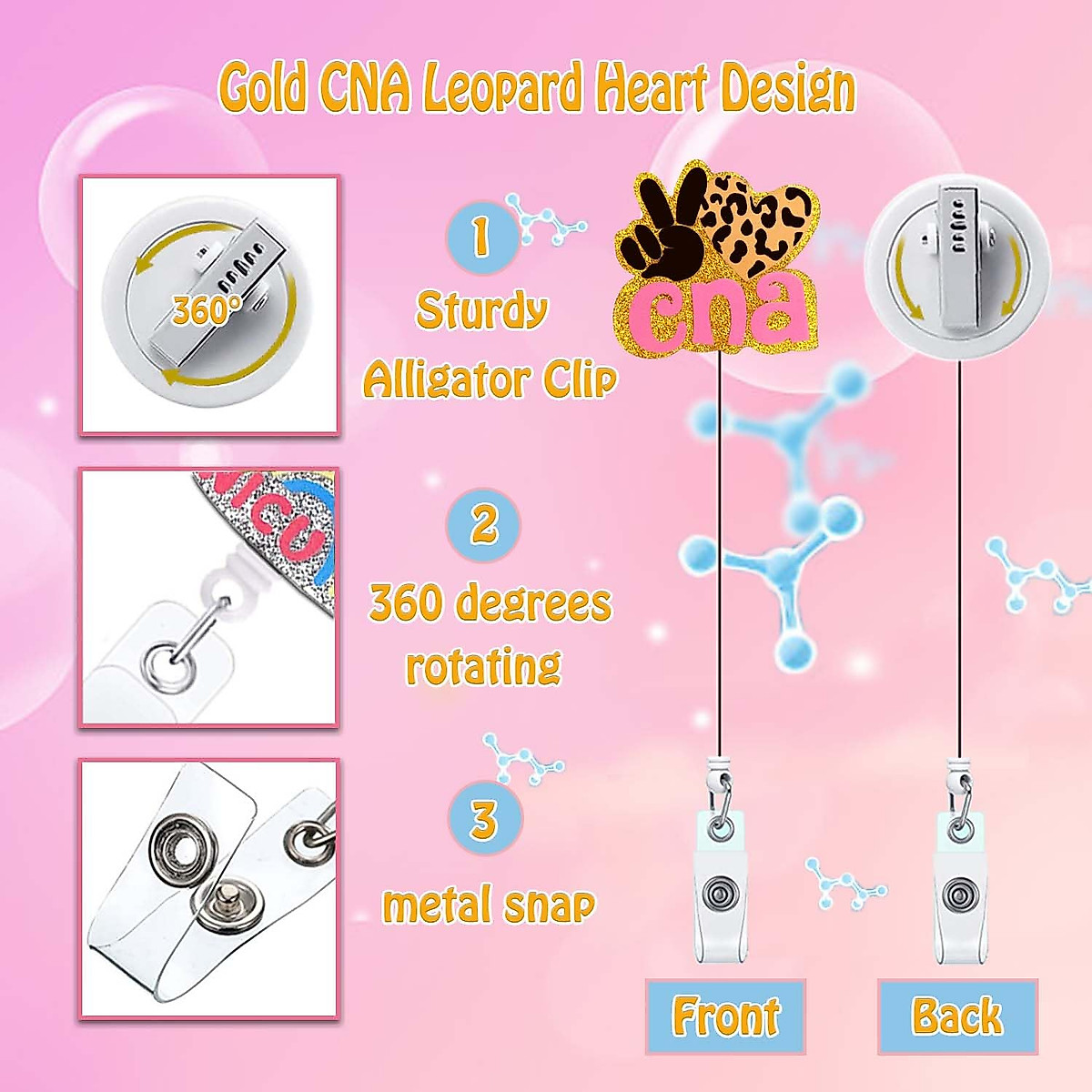 ANDGING CNA Nurse Badge Reel Holder Retractable Badge Clips Alligator Clip Peace Love Heart Nursing Badge Reels Retractable for Nurses Badge RN LPN CNA LVN CN ID Card Holder Office Accessories