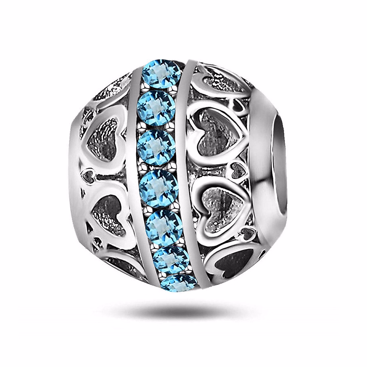 KunBead March Birthstone Love Heart Birthday Bead Charms Compatible with Pandora Bracelet for Mom Daughter Sister Auntie Grandma Friend Granddaughter