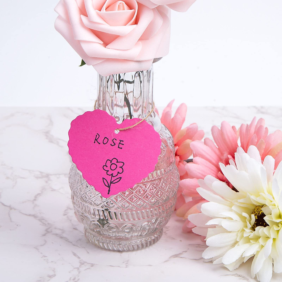 SallyFashion 240PCS Valentines Heart Gift Tags, Pink Paper Tags Heart Shaped Paper Labels for Valentine's Day Mother's Day Anniversary Wedding