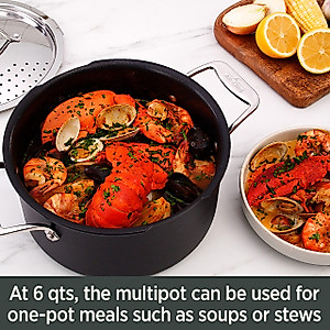 All-Clad HA1 Hard Anodized Nonstick Stockpot, Multi-Pot with Strainer 6 Quart Oven Broiler Safe 500F Strainer, Pasta Strainer with Handle, Pots and Pans Black