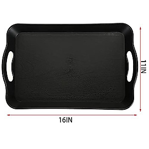 Cedilis 3 Pack Black Serving Trays with Handles,16 x 11IN Rectangular Non Skid Multi-Purpose Plastic Tray for Restaurant, Parties, Coffee Table, Kitchen