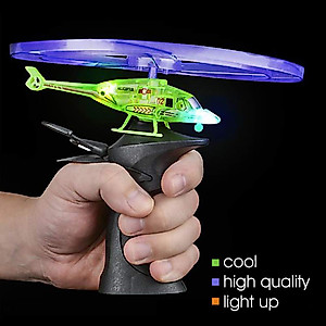 ArtCreativity Light Up Ripcord Helicopters, Set of 2, Cool Flying Toys for Kids with Flashing LEDs, Indoor and Outdoor Toys for Boys and Girls, Great Birthday Gift, Light Up Party Favors