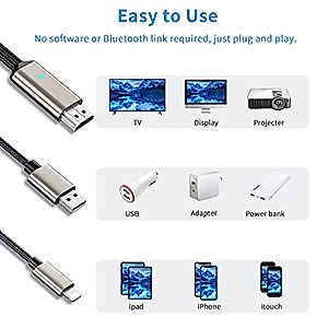 DRYMOKINI Lighting to HDMI Cable, i-Phone to TV Mirroring Cable 1080P, Digital AV Adapter Cable, Compatible with Phone 13/12/11XR/X/8/7/6, Pad Air/Mini/Pro/i-Pod Touch to TV/Projector