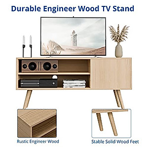 Cozy Castle TV Stand for 50 Inch TV, Modern TV Console with Shelves for Living Room Bedroom, Entertainment Center for Flat Screen TV, Wood TV Stand for TVs up to 50", 43.3 inch, Oak