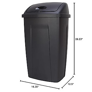 BMHSN 13 Gallon Trash Can, Plastic Swing Top Kitchen Garbage Trash Can, Black