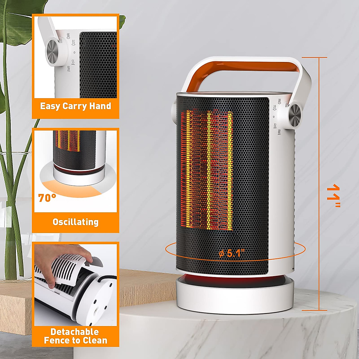 Electric Space Heater, 70° Oscillating with 1500W/750W PTC Fast Heating Portable Heater Fan, Safe and Quiet Small Room Heater with Tip-Over and Overheat Protection for Office Bathroom Desk Indoor Use