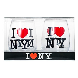 Set of 2 Officially Licensed I Love New York Stemless Wine Glasses