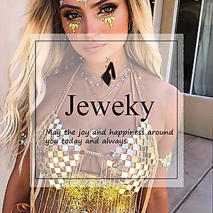 Jeweky Sequin Bra Chain Gold Tassel Crop Top Chest Body Chains Sexy Beach Nightclub Rave Bikini Body Accessories Jewelry for Women
