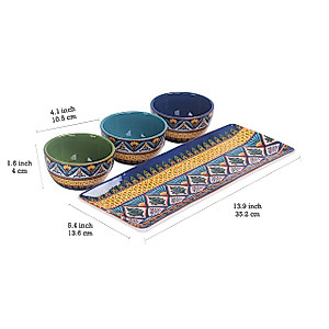 Bico Havana Ceramic Dipping Bowl Set (9oz bowls with 14 inch platter), for Sauce, Nachos, Snacks, Microwave & Dishwasher Safe