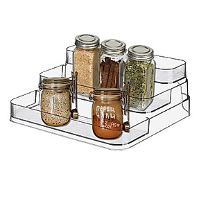 Zilphoba 2pcs Acrylic Spice Rack, No Assembly Clear 3 Tier Condiment Bottle Shelf Vanity Organizer for Cabinet Kitchen Bathroom