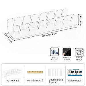 OAPRIRE Hat Stand for Baseball Caps Display and Organizer, No Install Acrylic Hat Organizer 2 Pack Holds 14 Baseball Caps for Closet, Bedroom, Dresser (Clear)