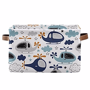 Helicopter Cloud Star Storage Basket Bins Decorative Toy Organizer Bins Laundry Hamper Baskets with Handles for Home Boys Girls Office Closet Shelf Nursery Baskets,1 pcs