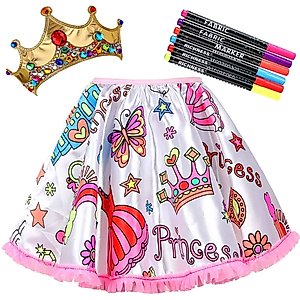 RICHNESS Color Your Own Dress Princess Dress Up Skirt with Fabric Markers & Self-Adhesive Jewels DIY Party Crafts for Girls Age 4-6 …
