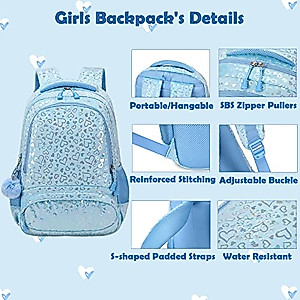 Kids Backpack Set for Girls, 3PCS Cute Soft Plush School Bookbag with Lunch Box Pencil Case Large Capacity Blue Kids Bag for Toddler Preschool Kindergarten Elementary Girls