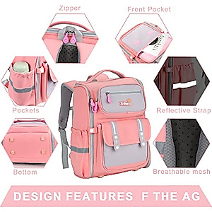 Fsoezso School Backpacks 16 * 12 * 5 in for girl, Cute Book Bag with Compartments for Teen girl Kid Students Elementary Middle School, Kids' School Bag, pink