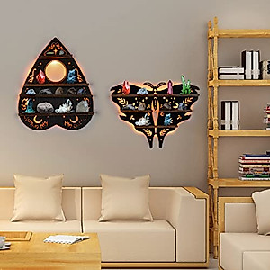 flangairy Crystal Display Shelf Wooden Gem Healing Stone Altar Holder Shelves Hanging Rock Storage Essential Oils Meditation Trinket Sheld Collection Case Wall (Luna Moth)