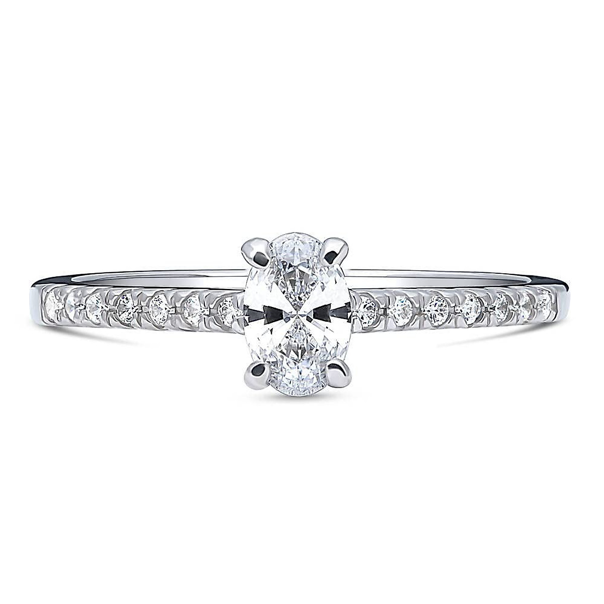 BERRICLE Sterling Silver Solitaire Wedding Engagement Rings 0.4 Carat Oval Cut Cubic Zirconia CZ Promise Ring for Women, Rhodium Plated Size 6