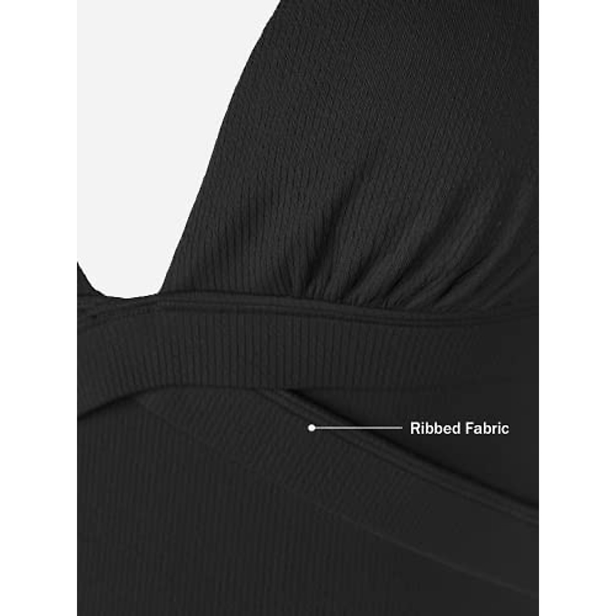 CUPSHE One Piece Swimsuit for Women Ribbed Bathing Suit Deep V Neck Halter Wrap Front Backless Solid Swimwear M, Black