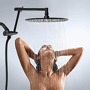 Matework 16 Inch Adjustable Shower Extension Arm with Diverter, G1/2 Universal Thread Rain Shower Head Extension Arm, Shower Extender with Lock Joints, Matte Black Flexible Height & Angle