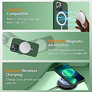 [6-in-1]Silicone for iPhone 13 Pro Phone Case,[Magsafe-Compatible][Glass Screen Protector+Lens Protector][Soft Anti-Scratch Microfiber Lining]Shockproof Case for iPhone 13 Pro 6.1 inch-Grass Green