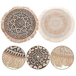 Trivet 2pcs Mandala Placemat Cotton Woven Macrame Tassels Table Mats Washable Round Burlap Placemats Natural Jute Coasters for Kitchen Table Woven Placemats Round Placemats Round Placemats