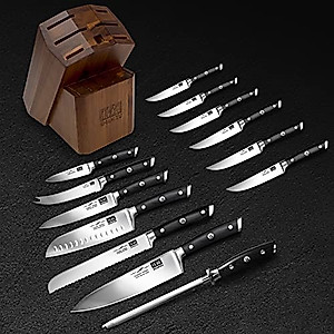 Kitchen Knife Set with Block, SHAN ZU 14-Piece Professional High Carbon German Chef Knife Block Set with Sharpener, Knife Sets for Kitchen with Block