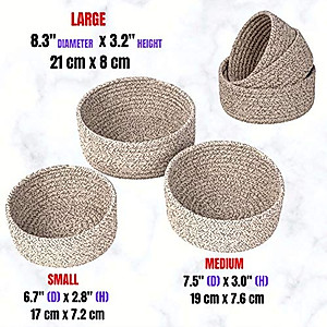 MINTWOOD Design Set of 3 Cotton Rope Nesting Bowls, Small Catch All Basket, Cute Closet Baskets and Bins for Shelves, Mini Table Basket Organizer for Small Accessories, Light Brown