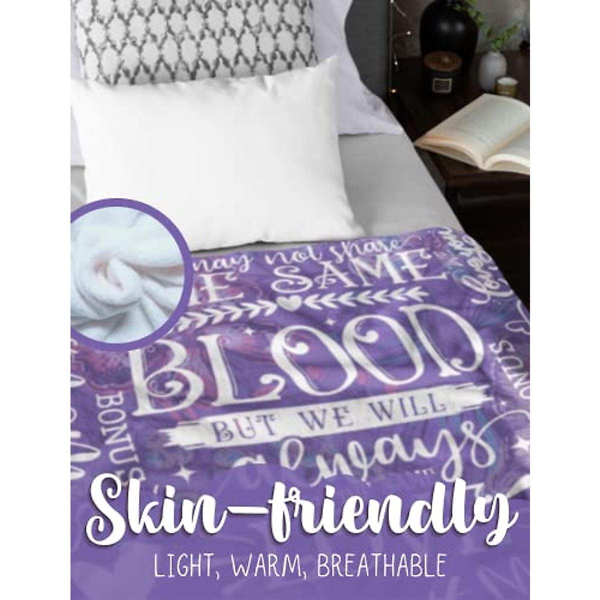 InnoBeta Bonus Mom Gifts, Bonus Mom Blanket, Stepmom Gifts, Mother's Day Birthday Gift for Stepmother, Bonus Mom, Stepmom, DNA Does Not Make A Family, Soft Throw Blanket 50"x65" - Purple