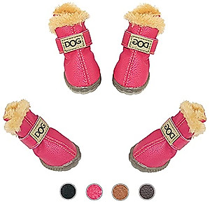 WINSOON Dog Australia Boots Pet Antiskid Shoes Winter Warm Skidproof Sneakers Paw Protectors 4 Pcs Set (Size 2, Pink)