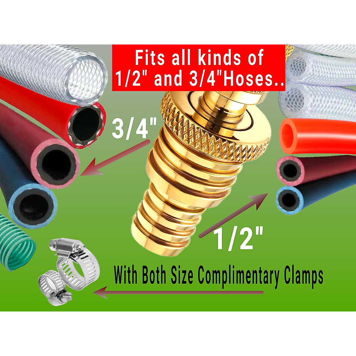 Khanjan Adjustable Spray Nozzle - 2-in-1 Brass Water Jet Spray Gun Nozzle with Clamps for Effortless Garden Watering, Car Washing, and House Cleaning - Universal Fit for ¾” and ½” Hoses