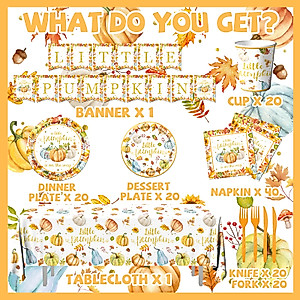 142Pcs Fall Baby Shower Decorations Little Pumpkin Baby Shower Decorations A Little Pumpkin is On The Way Baby Shower Tableware Sets Pumpkin Gender Reveal Thanksgiving Baby Shower Decorations